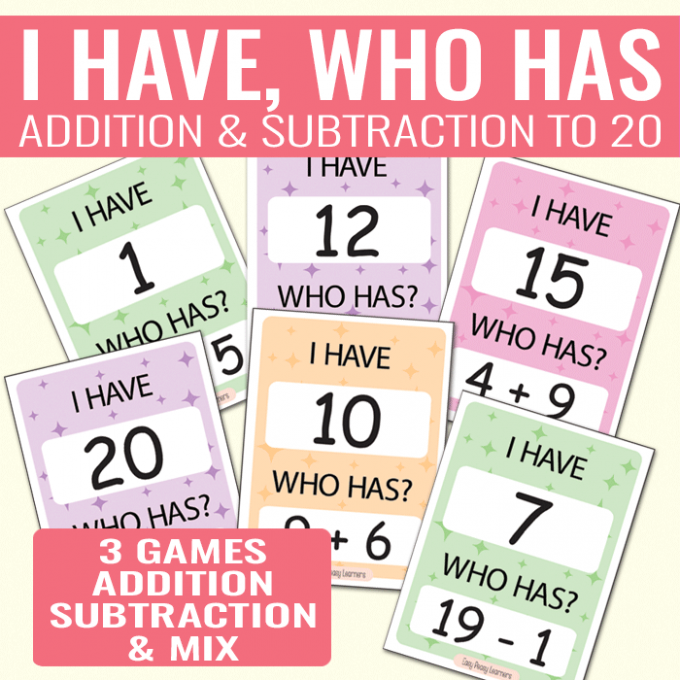 I Have Who Has Addition and Subtraction to 20 - Easy Peasy Learners