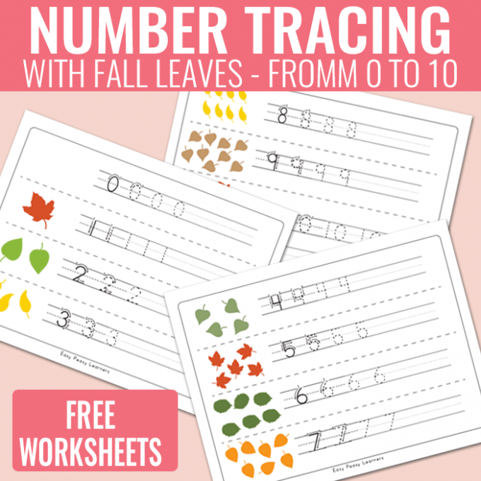 Fall Leaves Number Tracing Worksheets - Easy Peasy Learners
