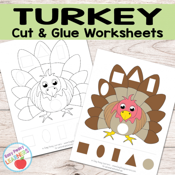 Free Turkey Cut and Glue Worksheets - Easy Peasy Learners